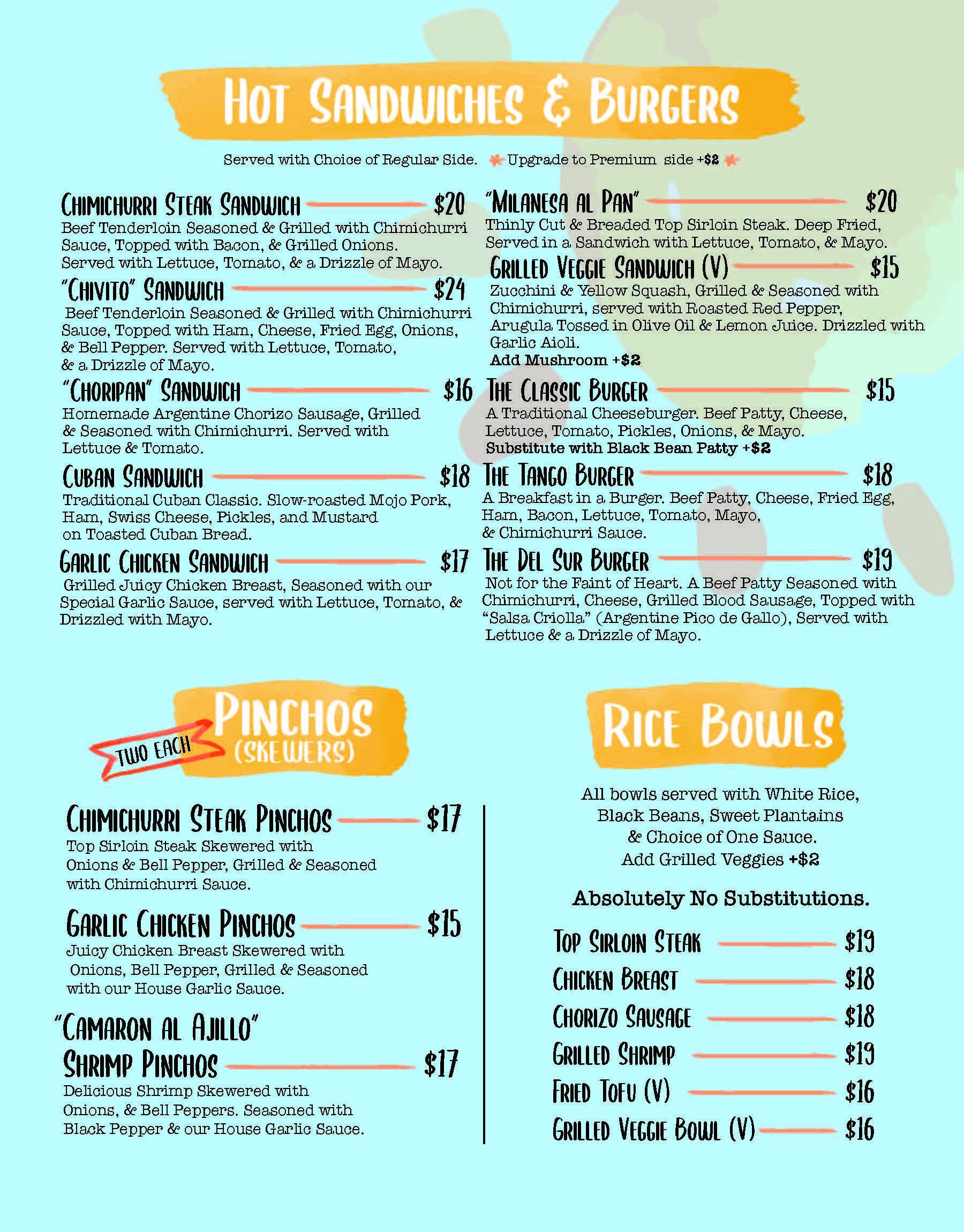 Menus | Tango's Ormond Beach